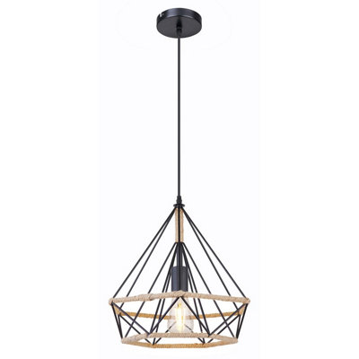 Luminosa Ulleu 38cm Wire Frame Pendant Ceiling Light Black 1x E27