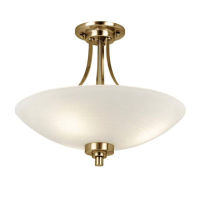 Luminosa Welles 3 Light Flush Ceiling Light White, Antique Brass, E27 ...