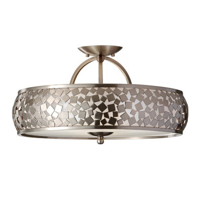 Luminosa Zara 3 Light Semi Flush Ceiling Light Brushed Steel, E27