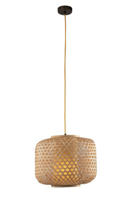 Luminosa ZEN Cylindrical Pendant Ceiling Light Wood 40x31cm