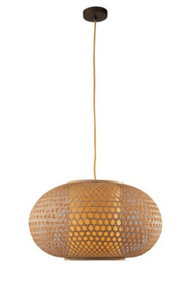 Luminosa ZEN Wire Frame Pendant Ceiling Light Wood 60x35cm