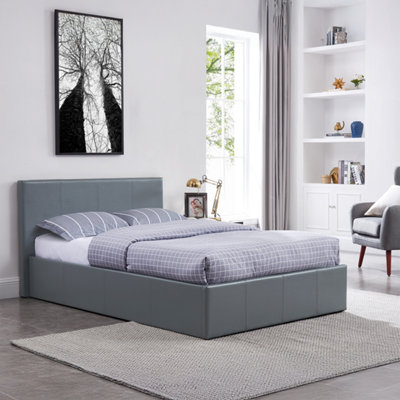 LUNA 3FT Single Grey Ottoman Storage Bed with Gas Lift & 15cm Thick Memory Foam Mattress - L ...