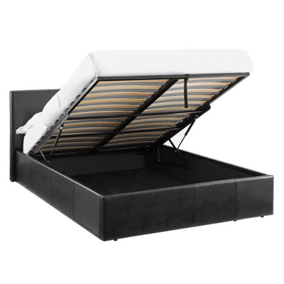 LUNA 3FT Single Ottoman Storage Bed in Black Faux Leather