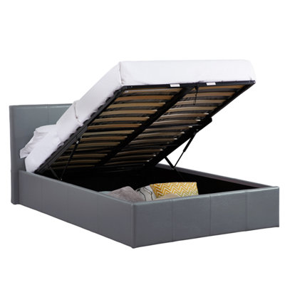 LUNA 3FT Single Ottoman Storage Bed in Grey Faux Leather