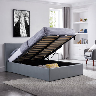 LUNA 4FT Small Double Ottoman Storage Bed in Grey Faux Leather