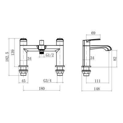 Lunaris Brushed Brass Bath Filler and Mono Mixer Tap with Bath Waste and Unslotted Basin Waste