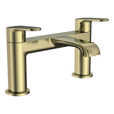 Lunaris Brushed Brass Bath Filler & Mini Basin Mixer Tap Set with Wastes