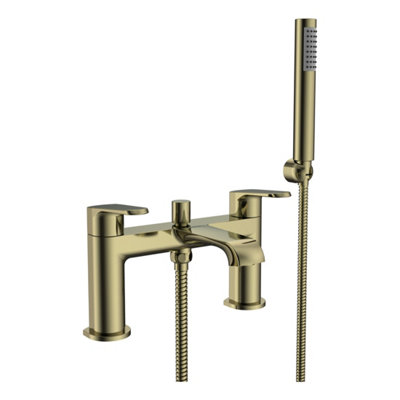Lunaris Brushed Brass Bath Shower Mixer and Mono Mixer Tap with Bath Waste and Universal Basin Waste