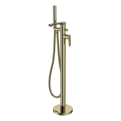 Lunaris Brushed Brass Freestanding Bath Shower Mixer and Mono Mixer Tap with Bath Waste and ...