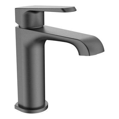 Lunaris Gunmetal Mini Mono Basin Mixer Tap - Deck Mounted, Contemporary ...