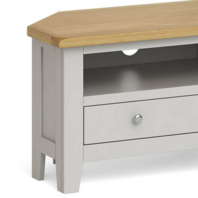 Lundy Grey 90cm Corner TV Unit - Fully Assembled - Painted with Oak Top ...