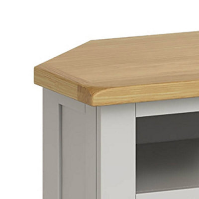 Lundy Grey 90cm Corner TV Unit - Fully Assembled - Painted with Oak Top ...