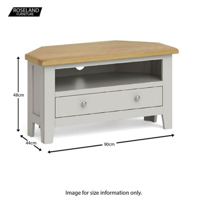 Lundy Grey 90cm Corner TV Unit - Fully Assembled - Painted with Oak Top ...