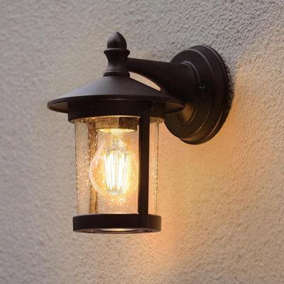 Lutec Outdoor Wall Lights, Black E 27 Bubble Glass Lantern, Waterproof ...