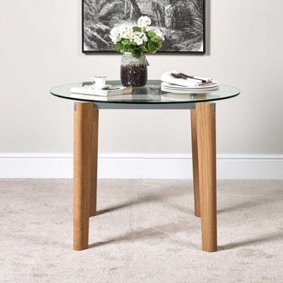 Lutina 100cm Glass Dining Table 4 Vintage Dining Chairs - Grey | DIY at B&Q
