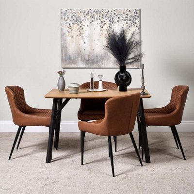 Lutina 120cm Dining Table 4 Carlton Dining Chairs - Tan