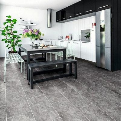 Luvanto Silver Slate Stone Effect Glue Down Luxury Vinyl Tile Plank(2 ...