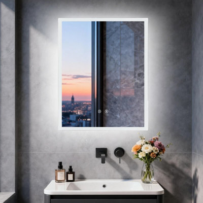 LUVODI 450x600mm Backlit LED Bathroom Mirrors, Anti-Fog, 3 Colors Light ...