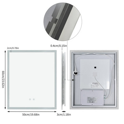 LUVODI 450x600mm Backlit LED Bathroom Mirrors, Anti-Fog, 3 Colors Light ...