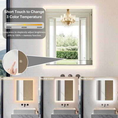 LUVODI 450x600mm Backlit LED Bathroom Mirrors, Anti-Fog, 3 Colors Light ...