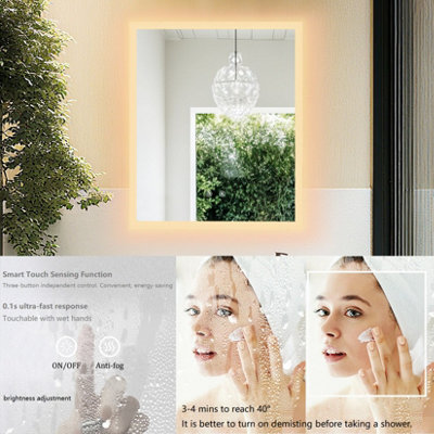LUVODI 500x600mm Backlit LED Bathroom Mirror, Anti-Fog, 3 Colors Light ...