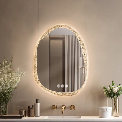 LUVODI 500x700mm LED Bathroom Mirror Pebble Design Backlit Illuminated ...