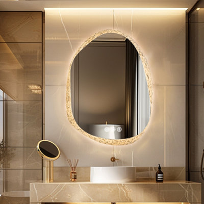 LUVODI 600x800mm LED Bathroom Mirror Pebble Design Backlit Illuminated ...