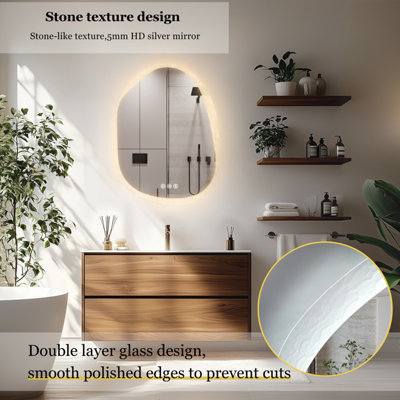 LUVODI 600x800mm LED Bathroom Mirror Pebble Design Backlit Illuminated ...