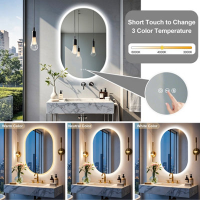 LUVODI 600x900mm Long Oval LED Bathroom Mirrors with Demister, 3 Color ...