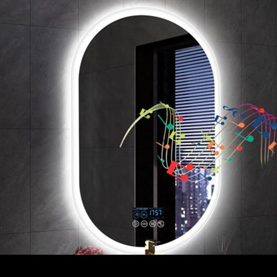 LUVODI 800x500mm Oval LED Bathroom Mirror Dual Bluetooth Speaker Audio ...