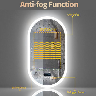 LUVODI 800x500mm Oval LED Bathroom Mirror Dual Bluetooth Speaker Audio ...