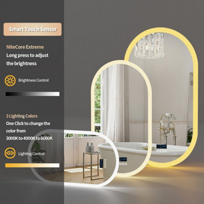 LUVODI 800x500mm Oval LED Bathroom Mirror Dual Bluetooth Speaker Audio ...