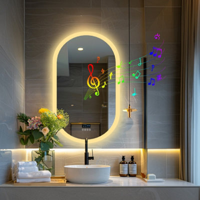 LUVODI 800x500mm Oval LED Bathroom Mirror Dual Bluetooth Speaker Audio ...