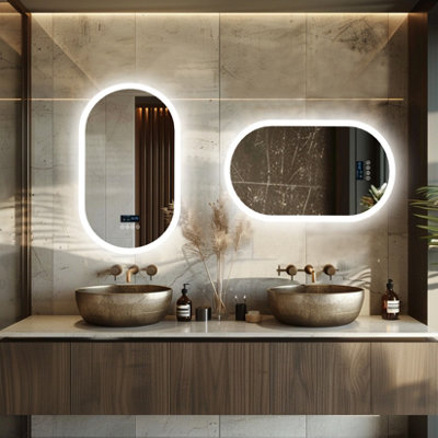 LUVODI 800x500mm Oval LED Bathroom Mirror Dual Bluetooth Speaker Audio ...
