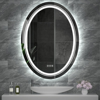 LUVODI 800x600mm Double Lighting Oval LED Bathroom Mirror Illuminated Wall-Mount, Wall Switch or ...