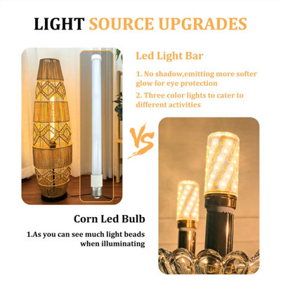 LUVODI Vintage Rattan LED Floor Lamp Dimmable New Chinese Shades Floor ...