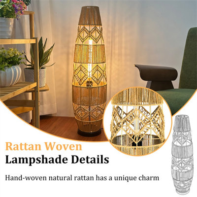LUVODI Vintage Rattan LED Floor Lamp Dimmable New Chinese Shades Floor ...