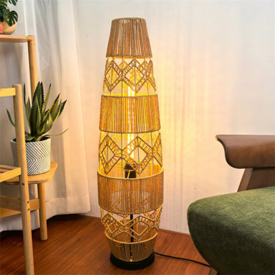 LUVODI Vintage Rattan LED Floor Lamp Dimmable New Chinese Shades Floor ...
