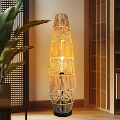 LUVODI Vintage Rattan LED Floor Lamp Dimmable New Chinese Shades Floor ...