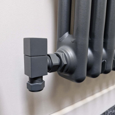 Lux Heat Angled Anthracite Grey Manual Square Radiator Valve Set