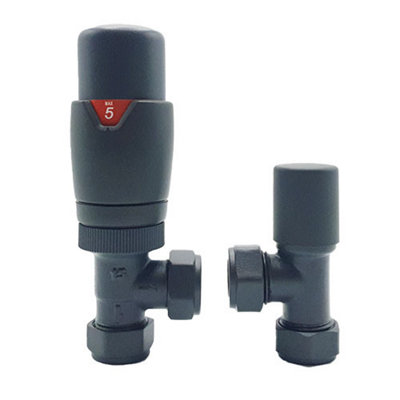 Lux Heat Angled Anthracite Grey Thermostatic Radiator Valve (TRV) Set