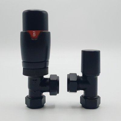 Lux Heat Angled Black Thermostatic Radiator Valve (TRV) Set