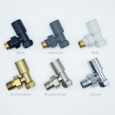Lux Heat Angled Brushed Brass Manual Round Radiator Valve Set