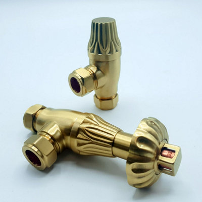 Lux Heat Angled Brushed Brass Traditional Ornate Thermostatic Radiator ...