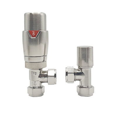 Lux Heat Angled Brushed Nickel Thermostatic Radiator Valve (TRV) Set
