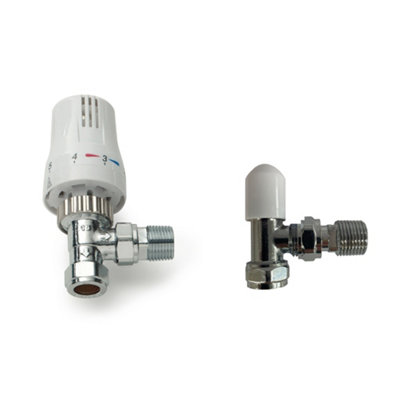 Lux Heat Angled Chrome & White Thermostatic Radiator Valve (TRV) Set