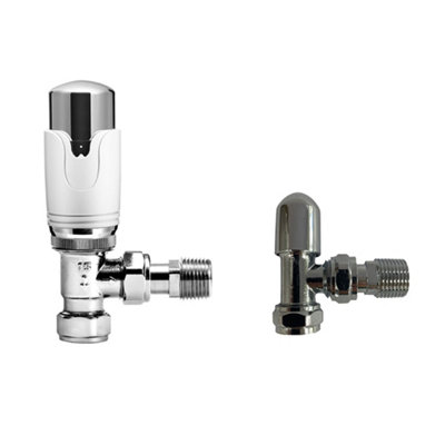 Lux Heat Angled Chrome & White Thermostatic Radiator Valve (TRV) Set
