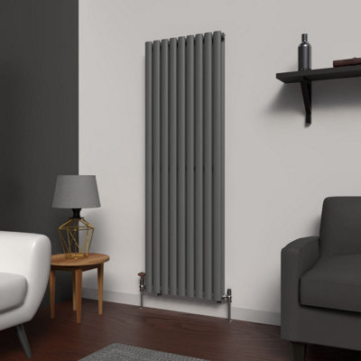 Lux Heat Anthracite Grey Oval Vertical Double Panel Designer Radiator ...
