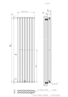 Lux Heat Anthracite Grey Oval Vertical Double Panel Designer Radiator ...