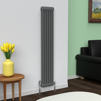 Lux Heat Anthracite Grey Vertical 2 Column Traditional Radiator 1500mm ...